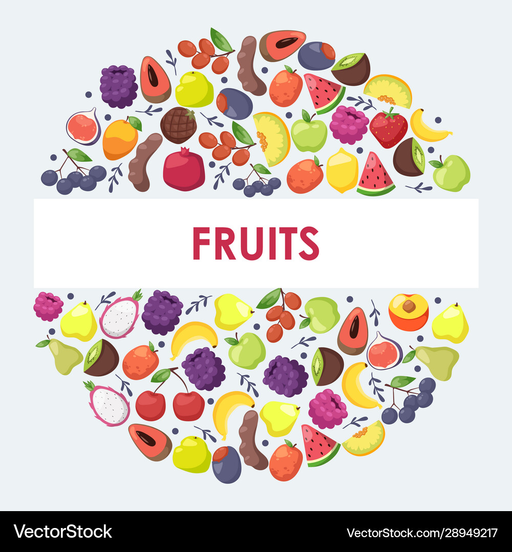 Exotic fruits in round frame composition Vector Image