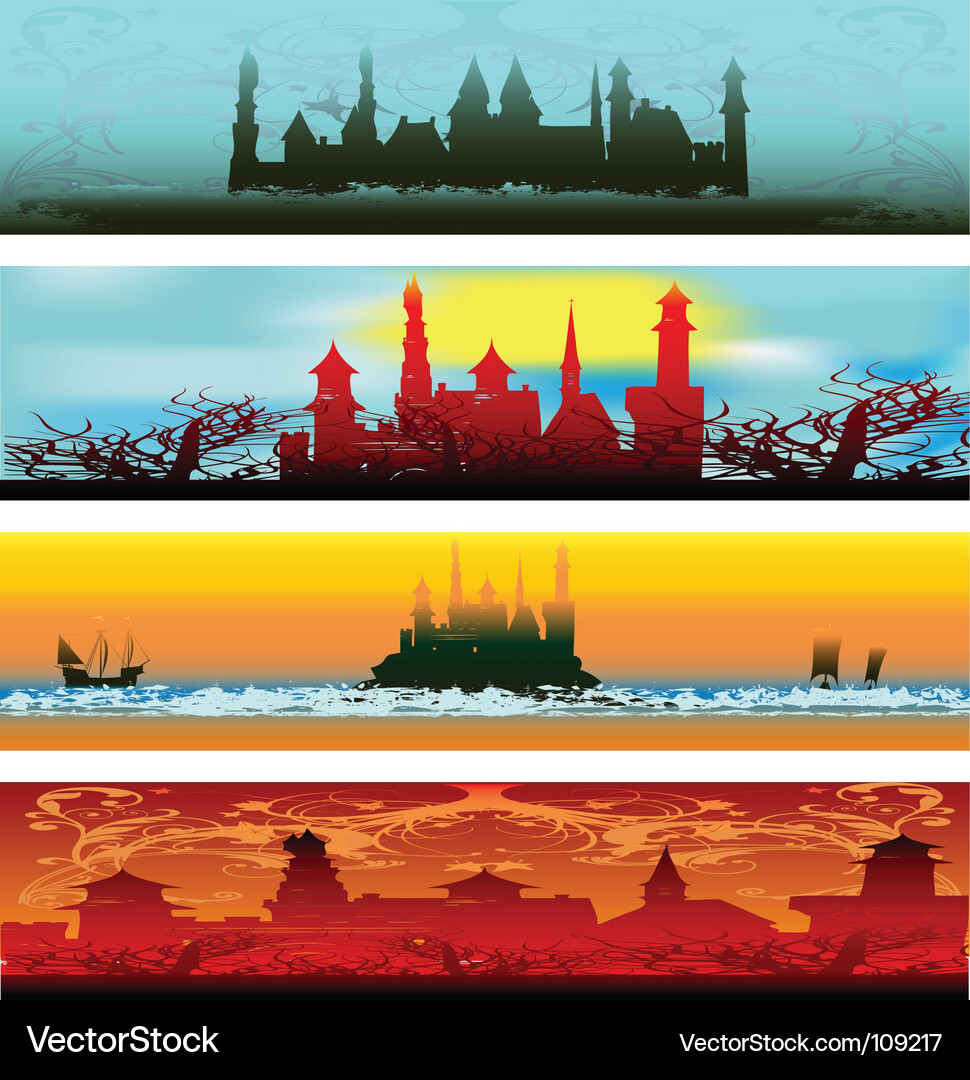 Fairytale castle web banners Royalty Free Vector Image