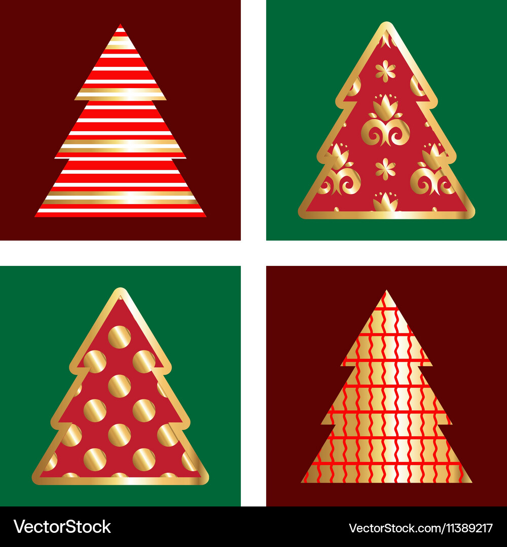 Gold and red christmas tree icon set Royalty Free Vector