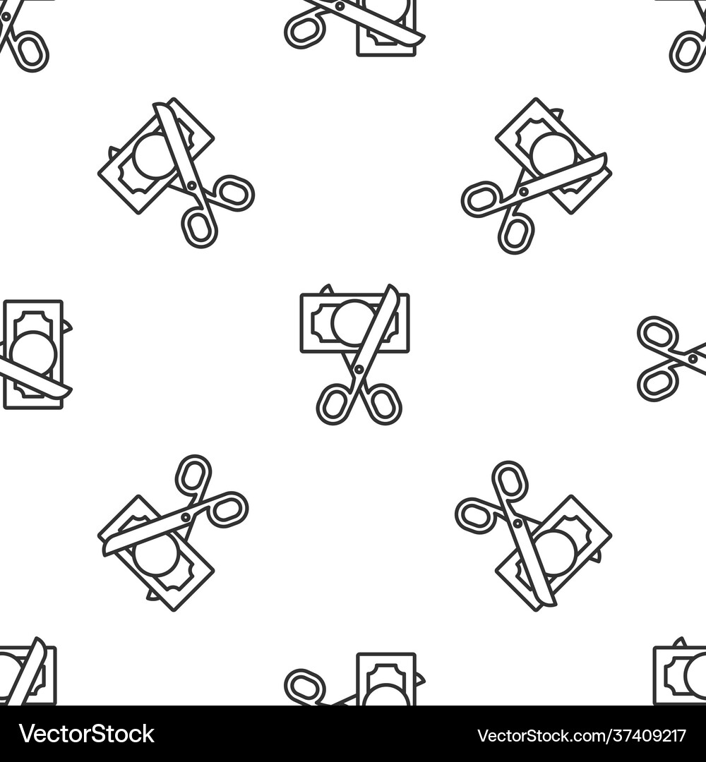 Grey line scissors cutting money icon isolated Vector Image