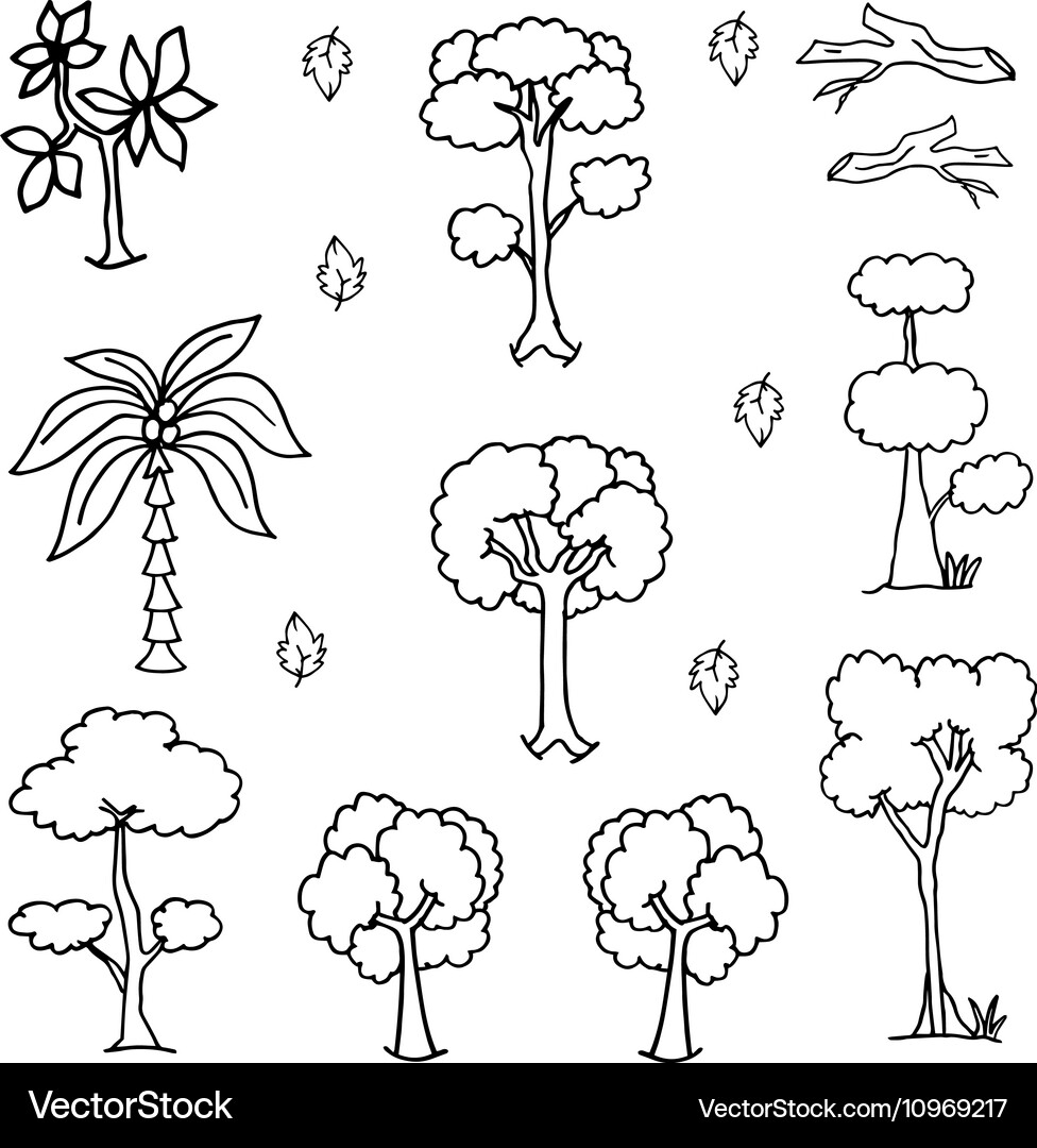 Hand draw tree icon set of doodles Royalty Free Vector Image