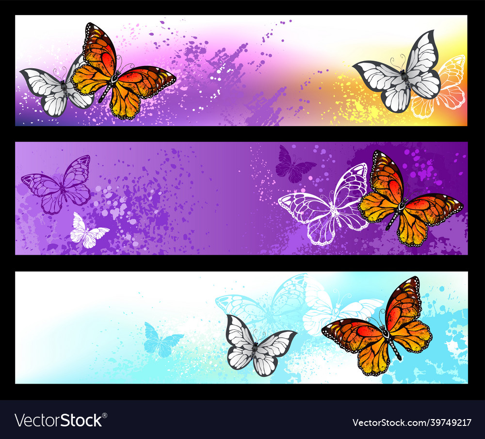 Monarch butterflies banner Royalty Free Vector Image