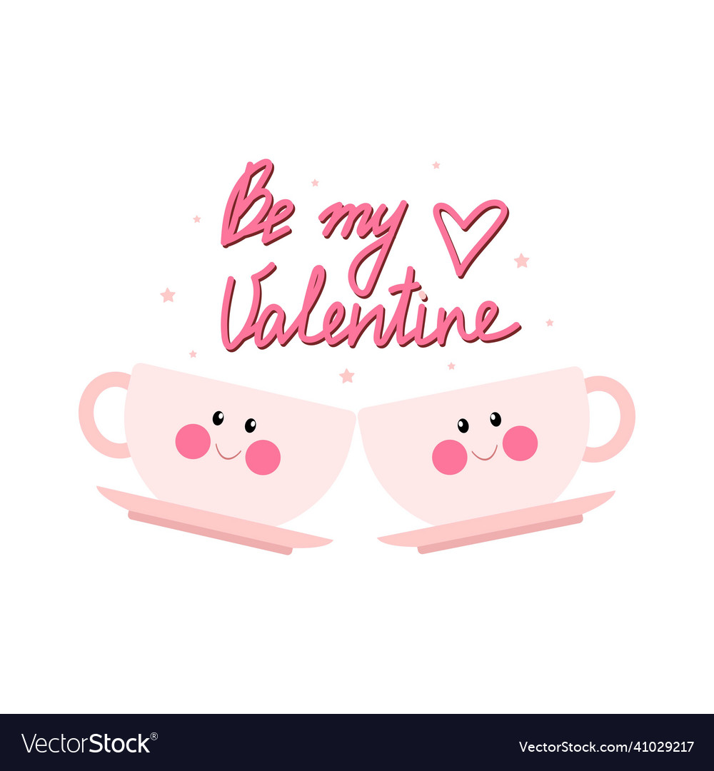 Two cute pink mugs with face valentines day Vector Image