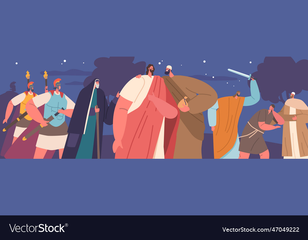Betrayal scene of jesus judas iscariot identifies Vector Image