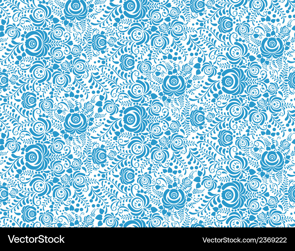 Blue floral textile seamless pattern in gzhel Vector Image