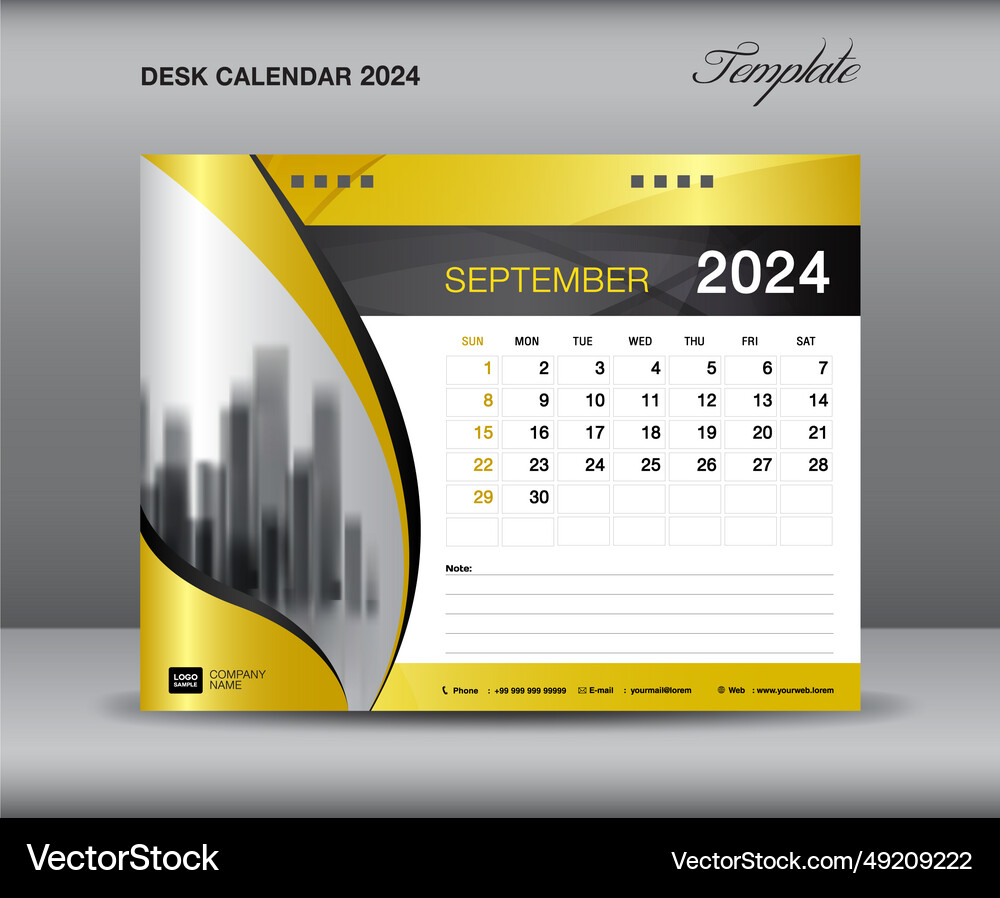 Calendar 2024 template gold concept september Vector Image