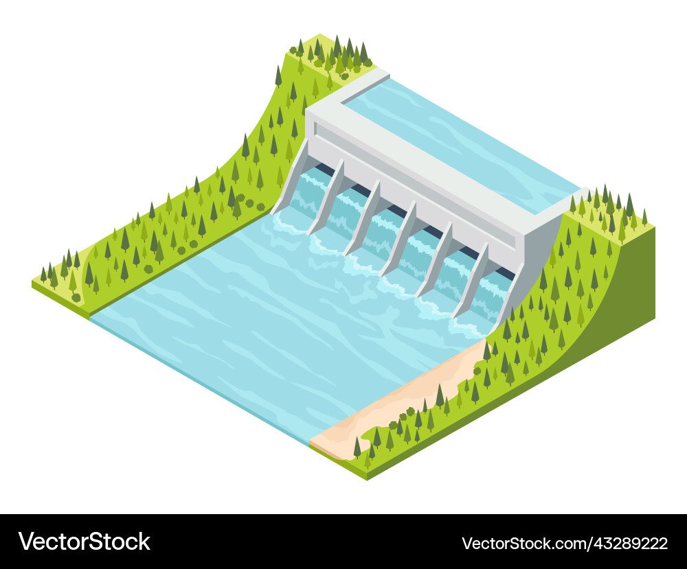 Hydro power isometric hydroelectric plant Vector Image