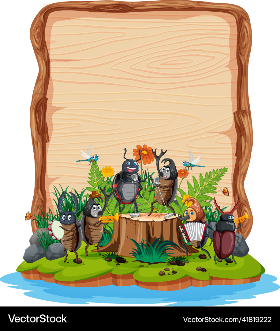 Insect with wooden frame board banner Royalty Free Vector