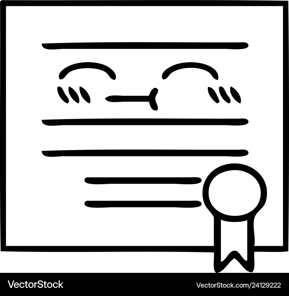 Line drawing cartoon graduation diploma Royalty Free Vector