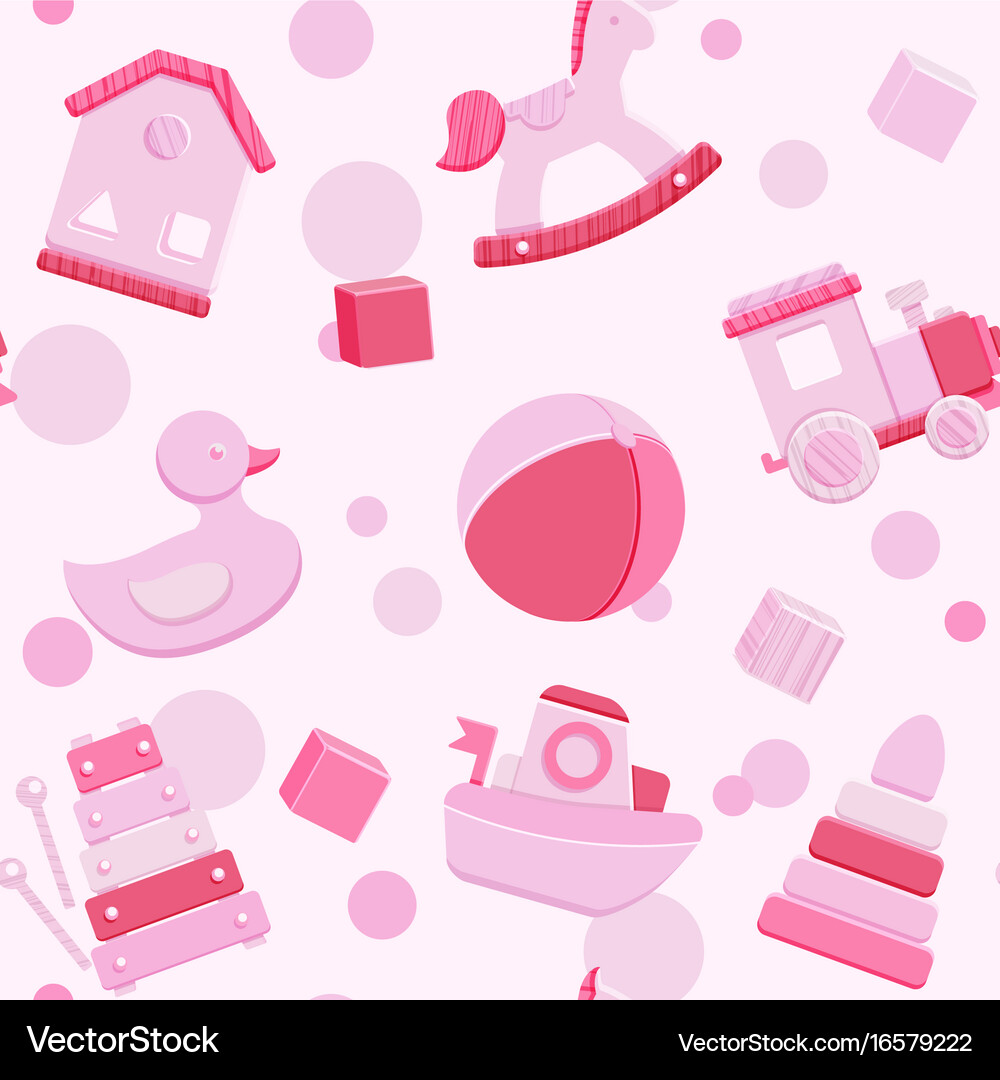 Pink seamless pattern with baby toys Royalty Free Vector