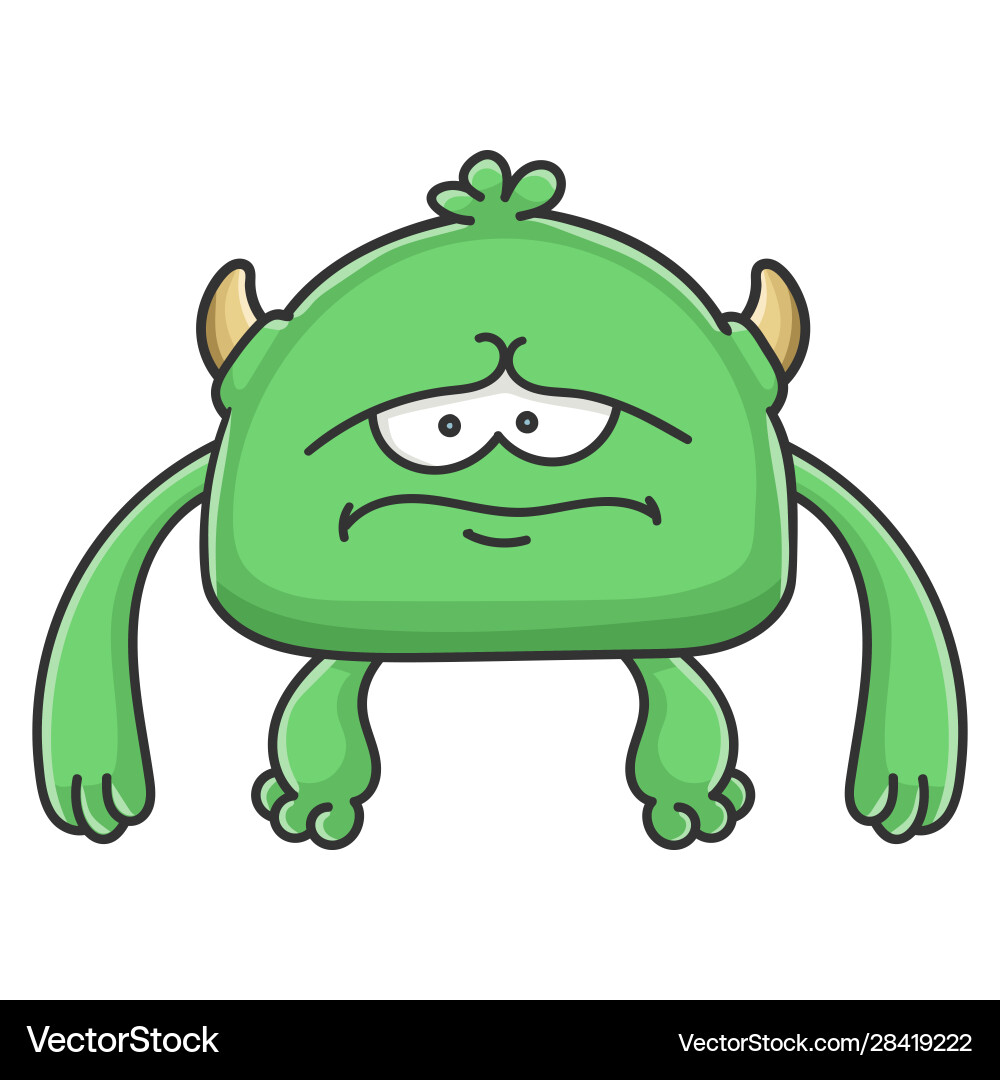 Sad green goblin cartoon monster Royalty Free Vector Image