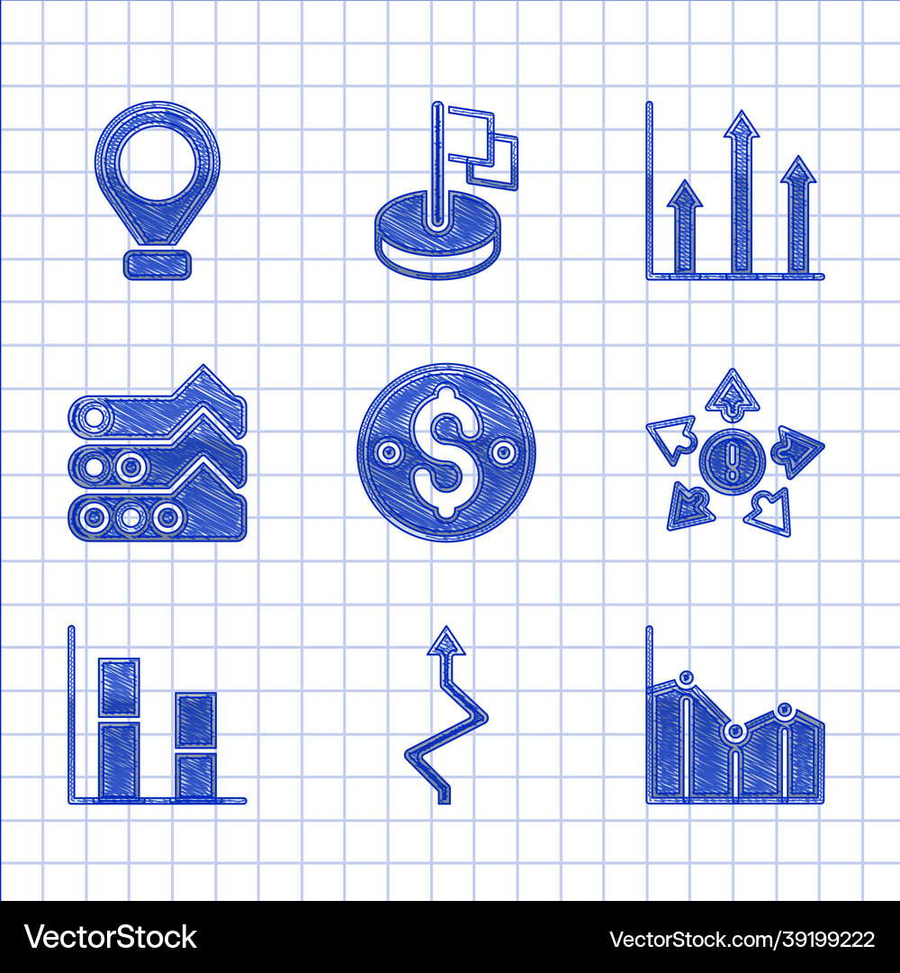 Set dollar symbol arrow pie chart infographic Vector Image