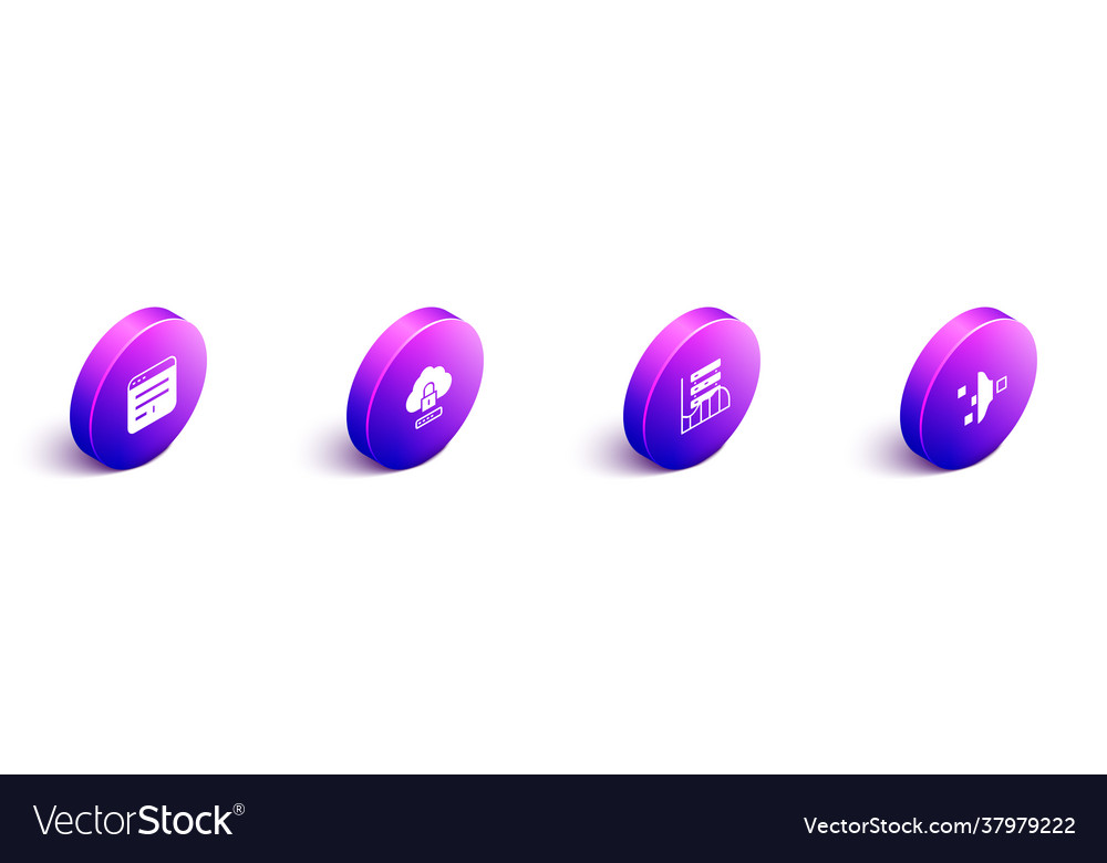 Set isometric browser window cloud computing lock Vector Image