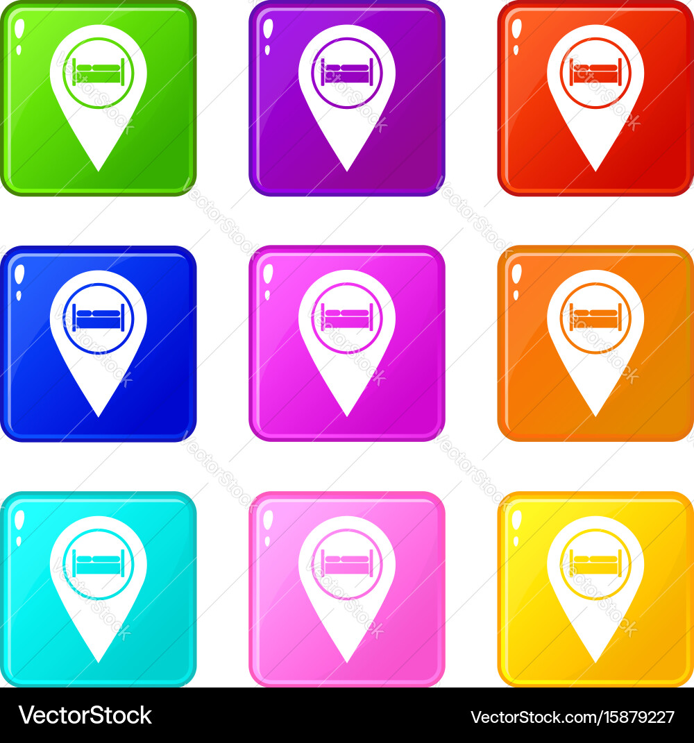 Bed hostel hotel sign icons 9 set Royalty Free Vector Image