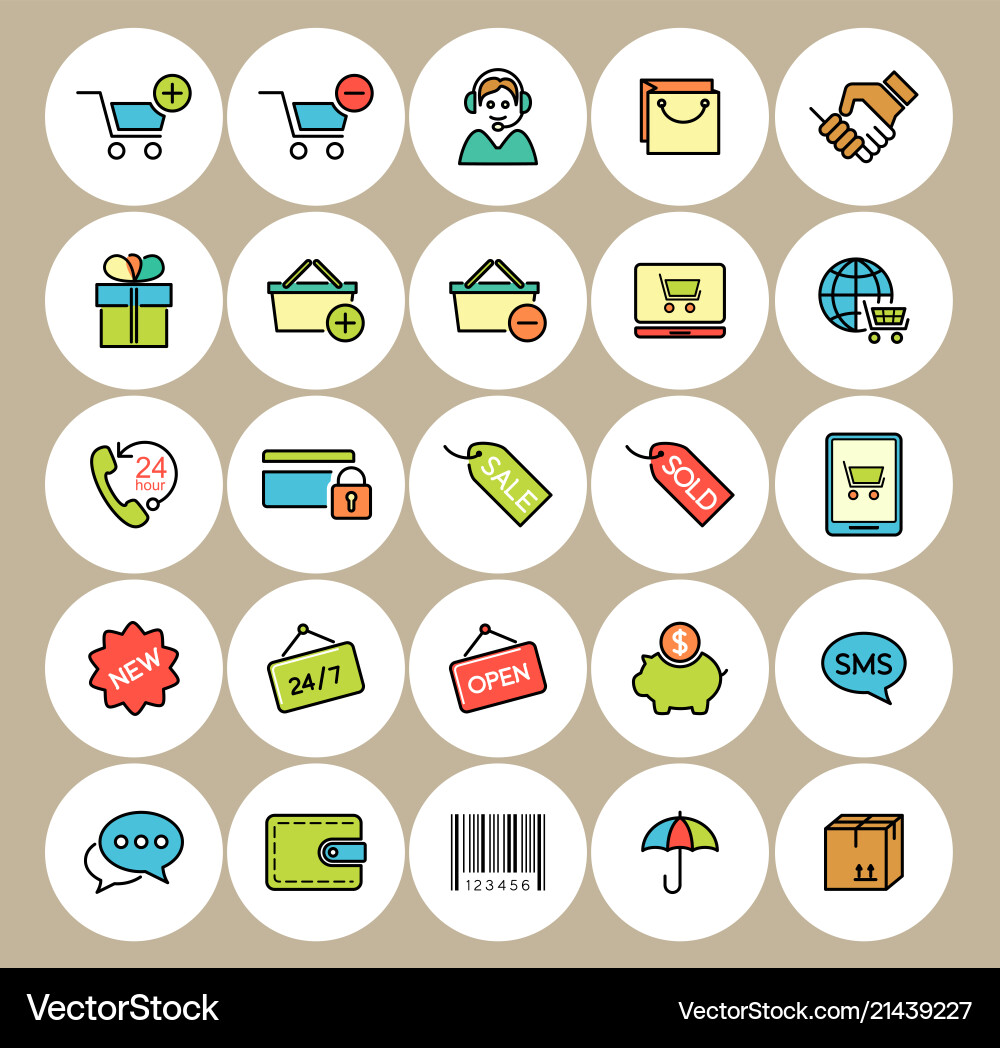 E-commerce and shopping icons set Royalty Free Vector Image