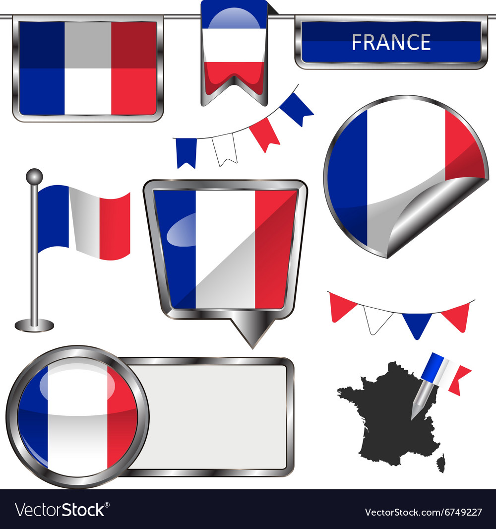 Glossy icons with french flag Royalty Free Vector Image