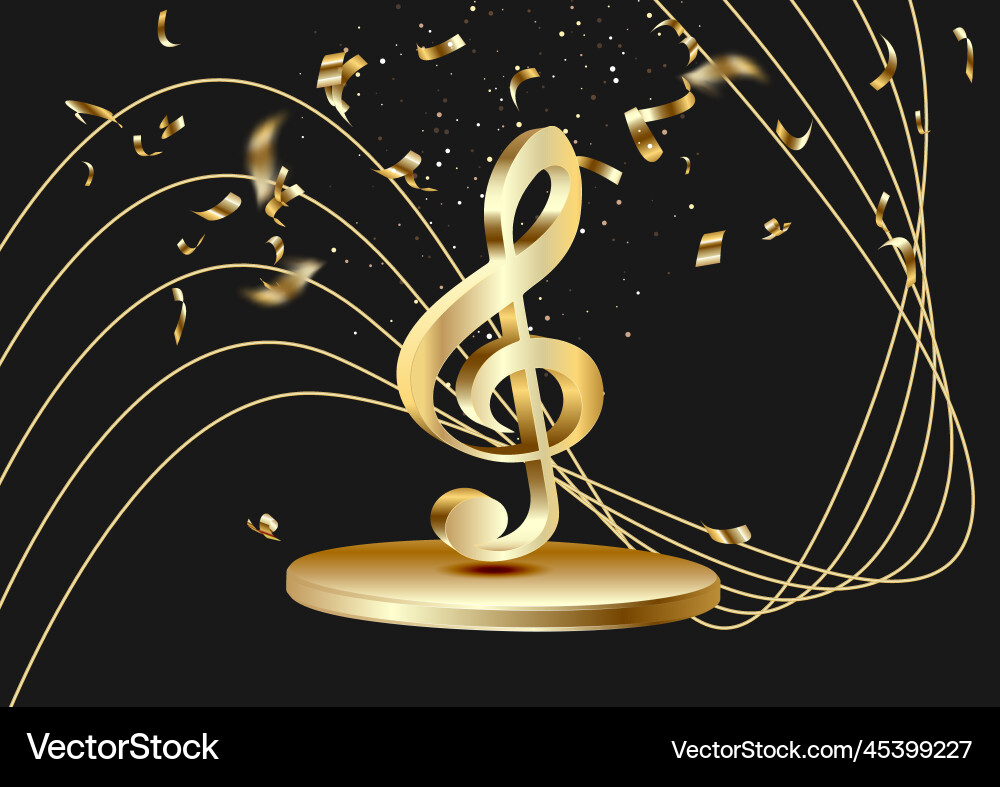 Gold musical notes staff background on black Vector Image
