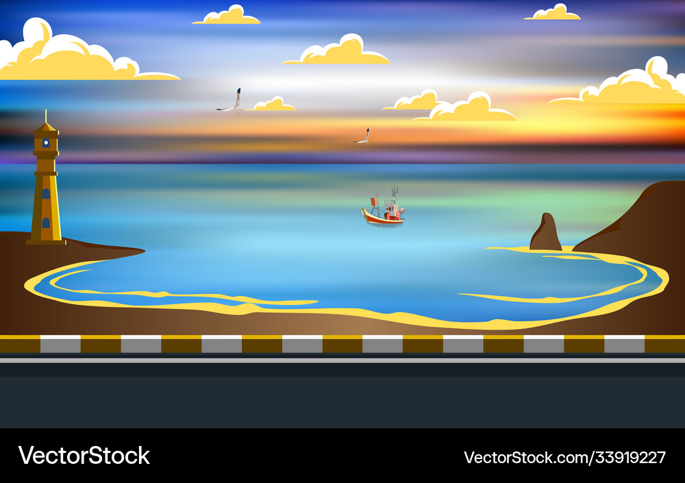 Landscape beach at bay in sunset Royalty Free Vector Image
