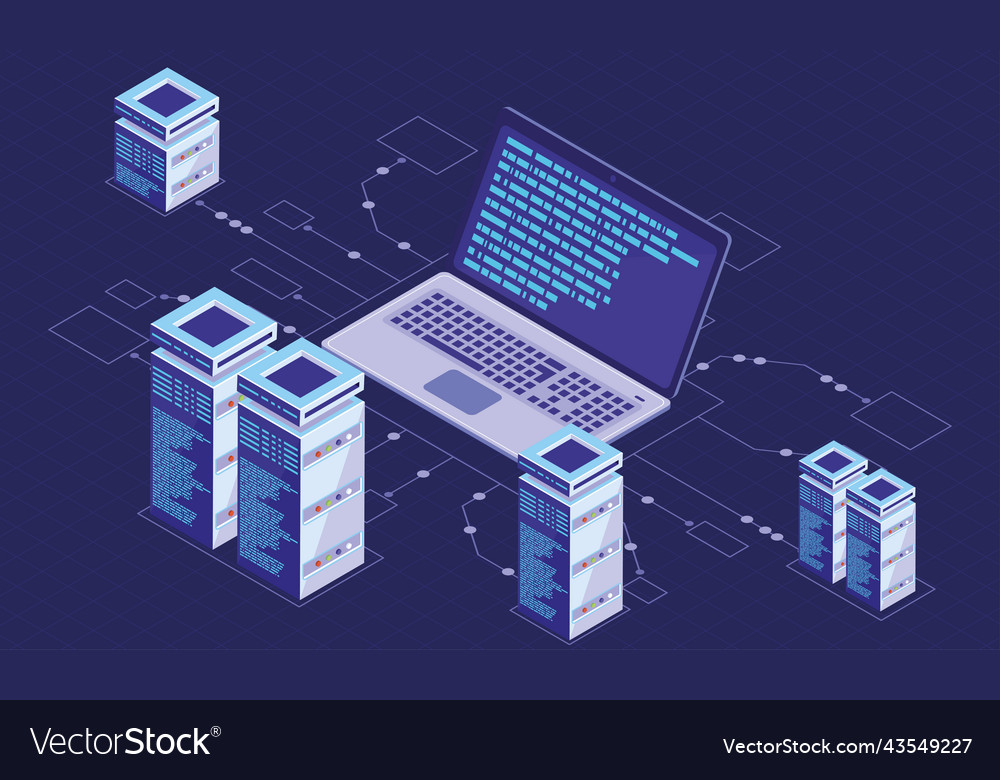 Laptop and servers tech Royalty Free Vector Image