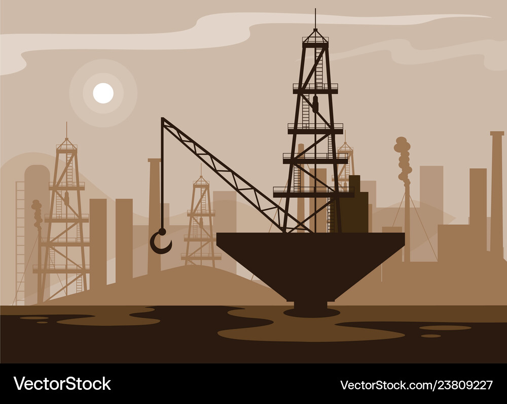 Oil industry scene with marine platform Royalty Free Vector