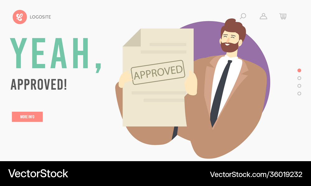 Approval landing page template happy male Vector Image