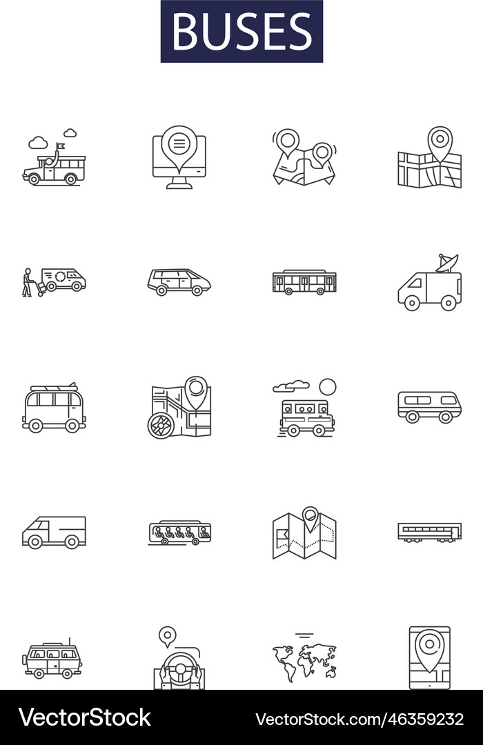Buses line icons and signs coaches Royalty Free Vector Image