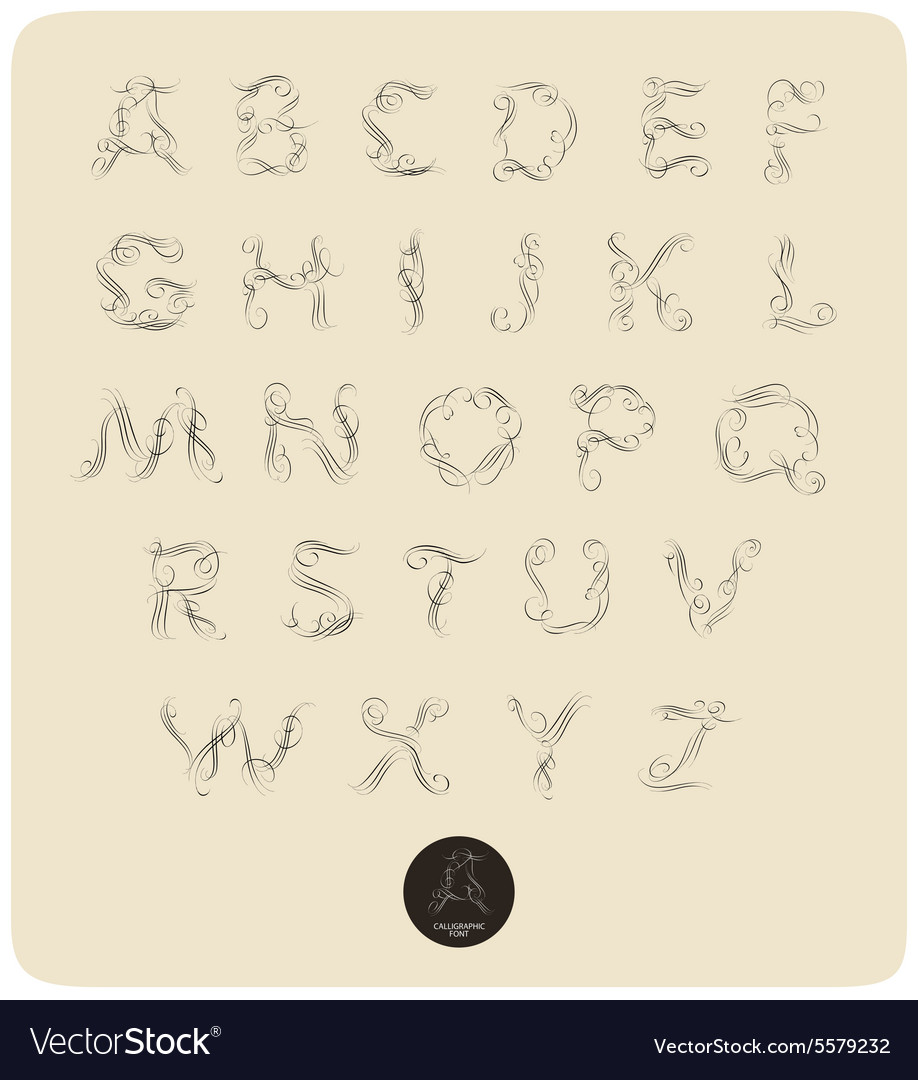 Calligraphic alphabet design elements Royalty Free Vector