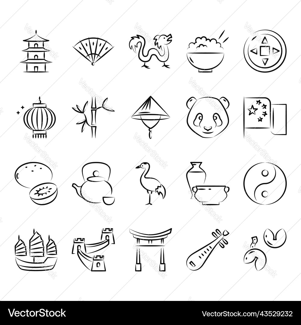 China national symbols icon set Royalty Free Vector Image