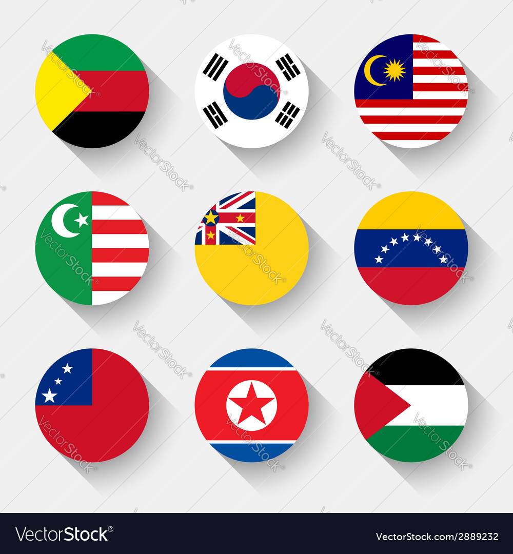 Flags world round buttons Royalty Free Vector Image