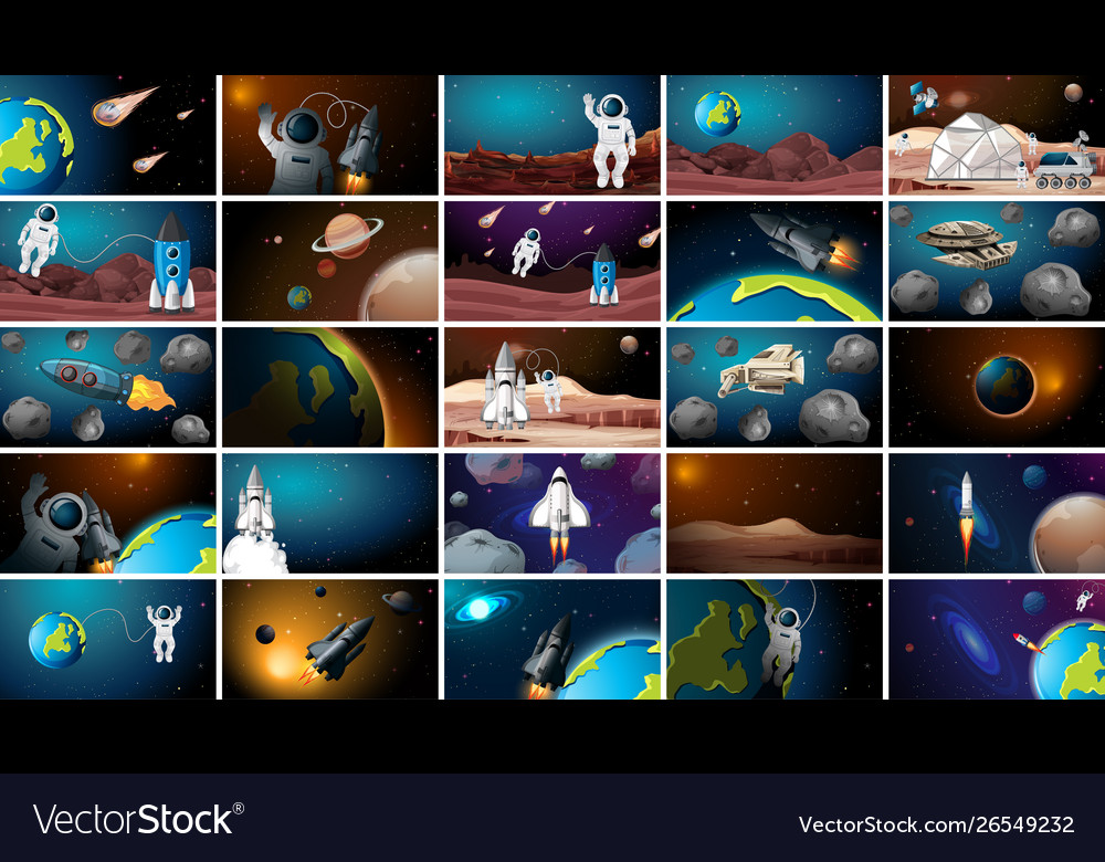 Large set different space scenes Royalty Free Vector Image