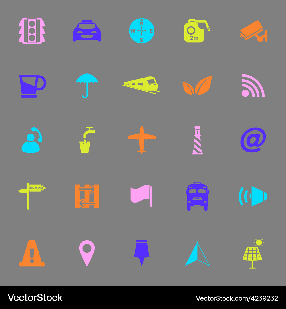Map sign color icons on gray background Royalty Free Vector