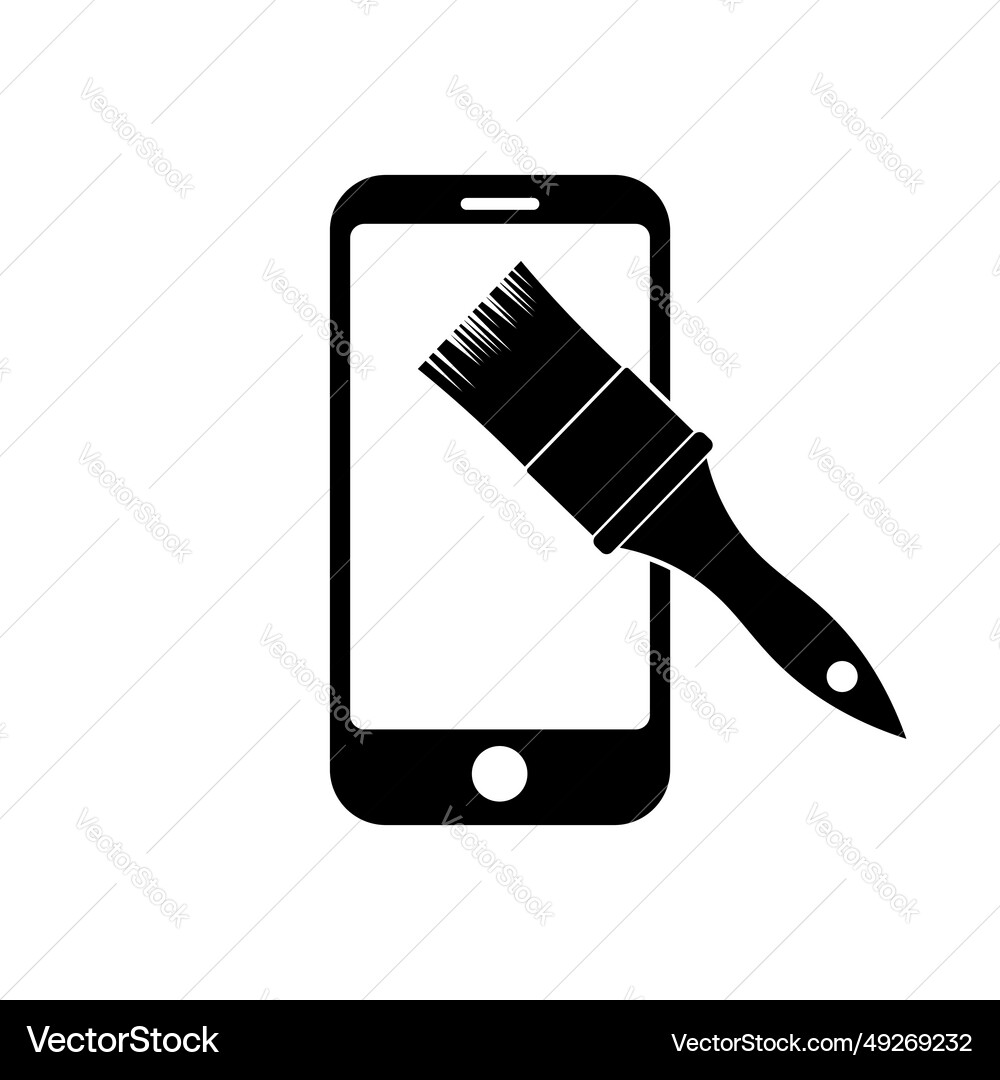 Phone with paint brush icon symbol for app and web