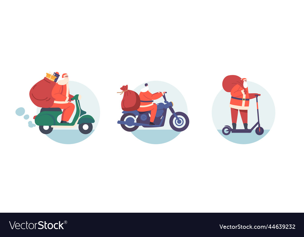 Santa deliver gifts on different transport noel Vector Image Santa deliver gifts on different transport noel Vector Image