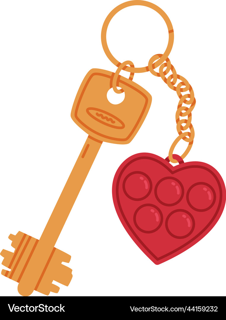 Trinket with brass key hanging heart keychain Vector Image