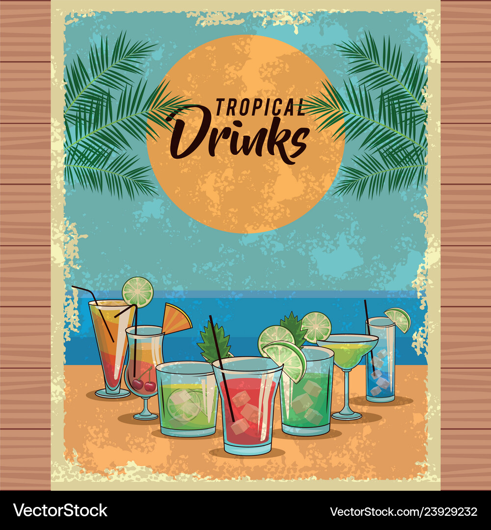 Tropical cocktails poster Royalty Free Vector Image