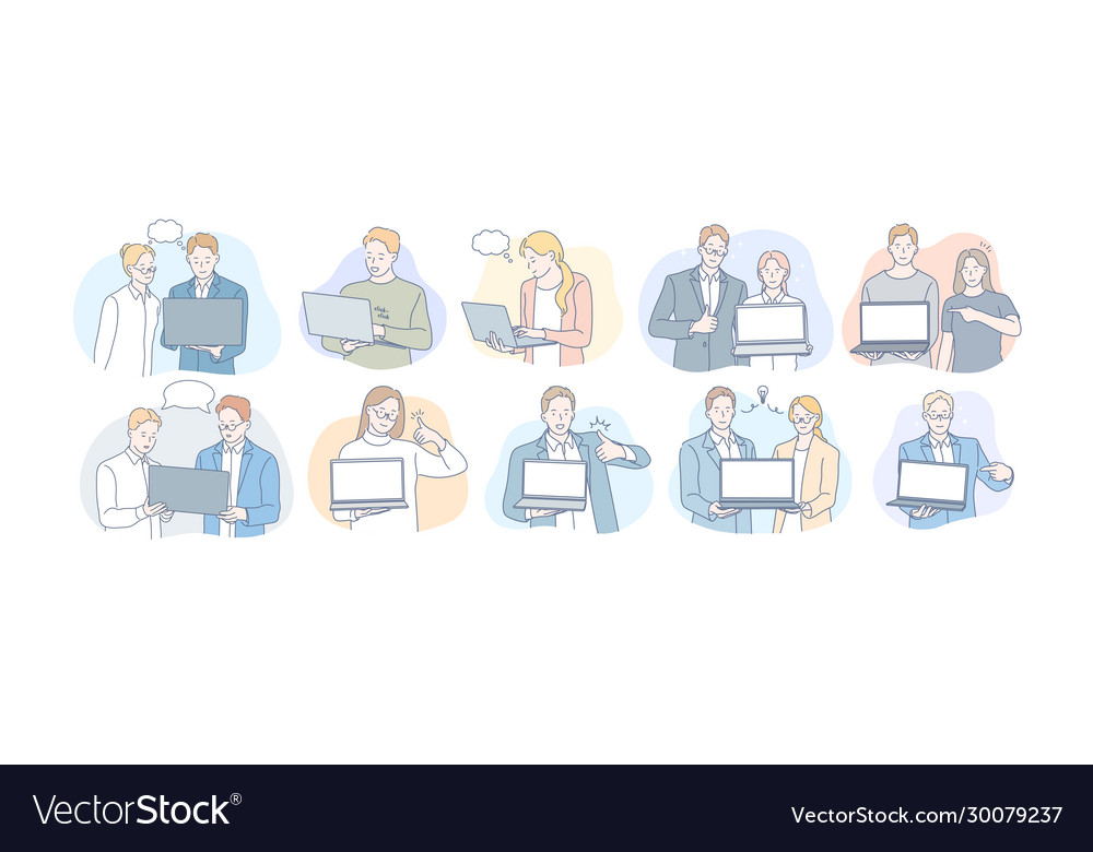 Business people with laptops set concept Vector Image