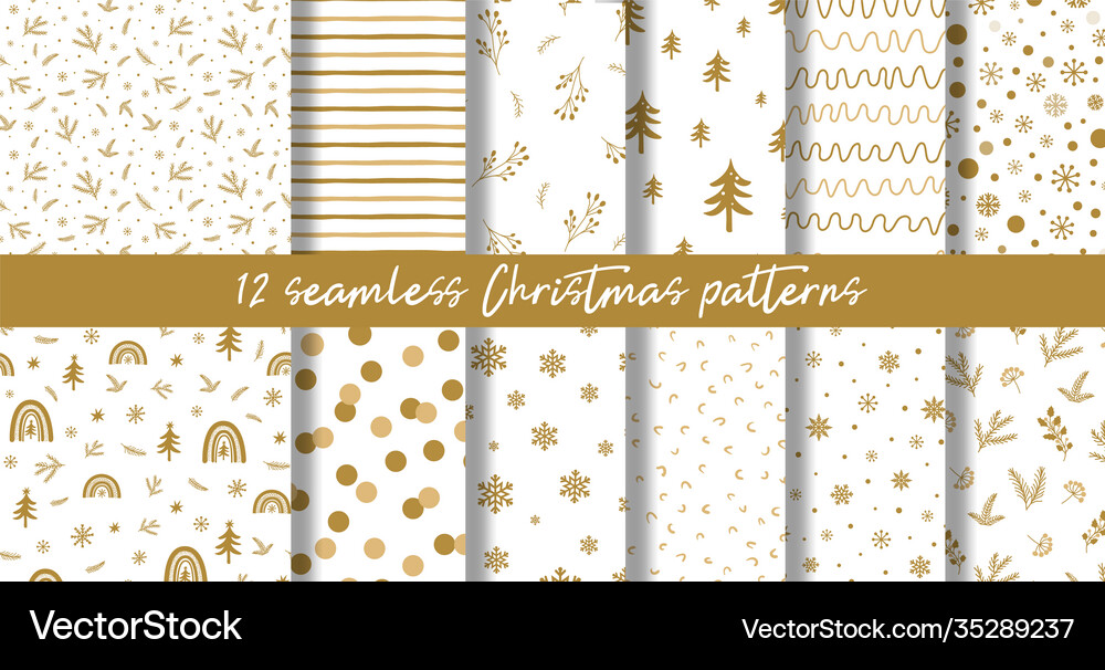 Gold christmas pattern set golden christmas Vector Image