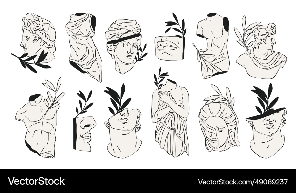 Isolated set greek statues or sculptures Vector Image