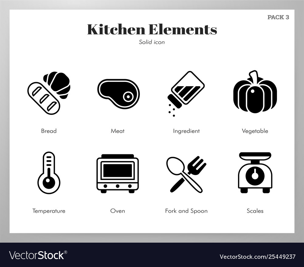 Kitchen elements solid pack Royalty Free Vector Image