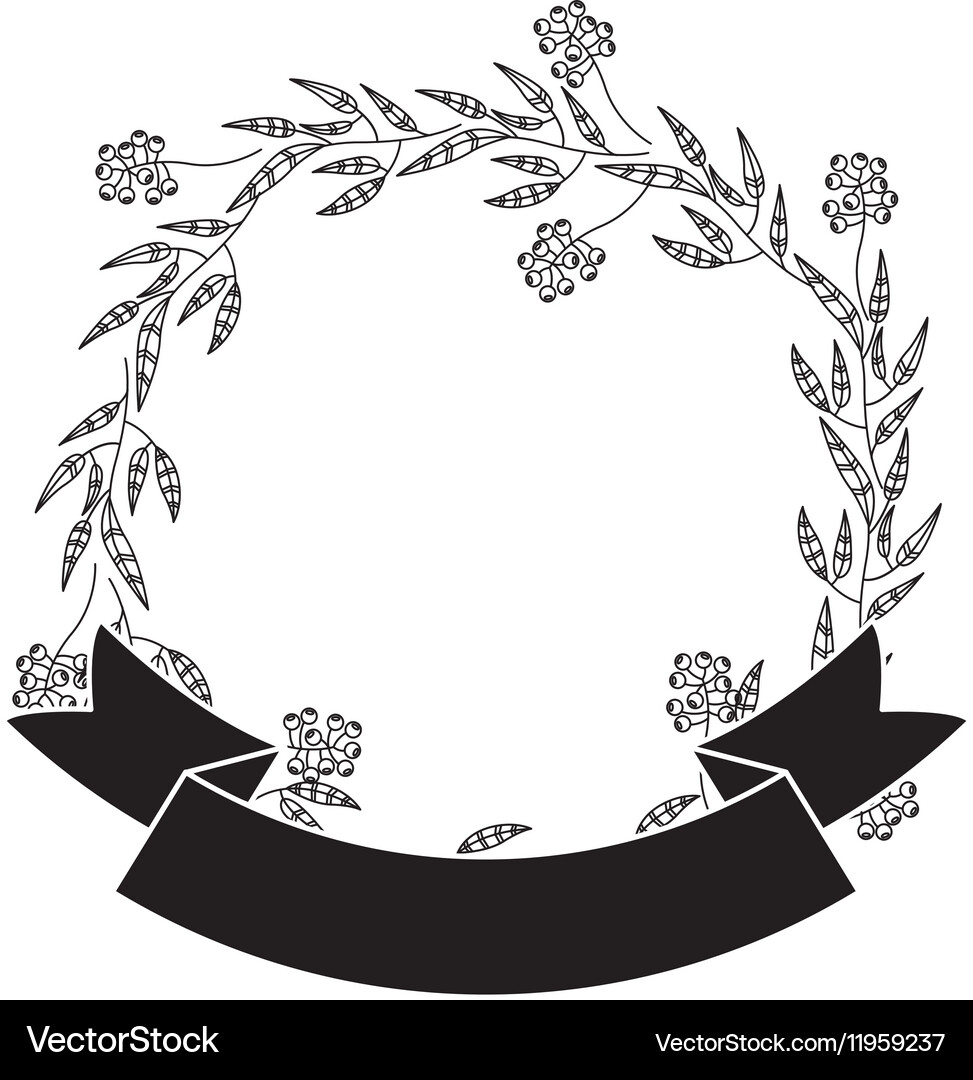 Leaves wreath with ribbon design Royalty Free Vector Image