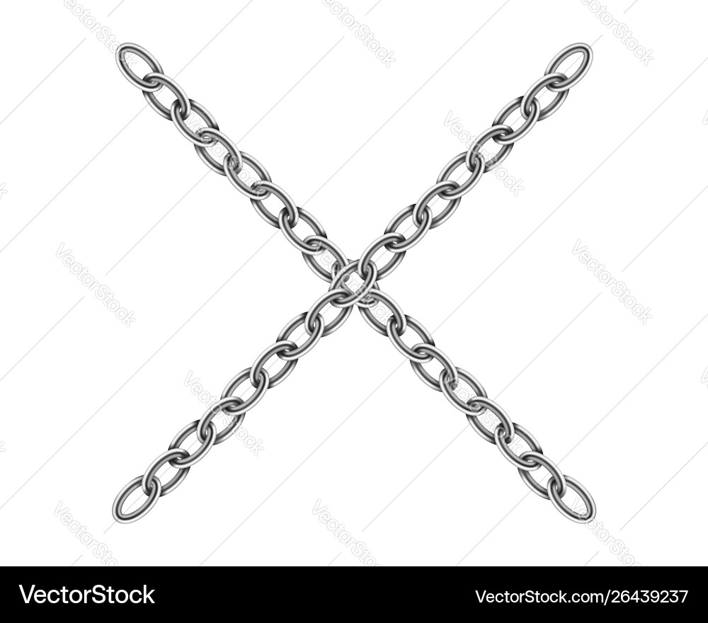 Realistic metal chain texture silver color cross Vector Image