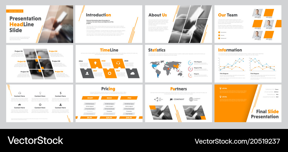 Set business slides for presentation Royalty Free Vector