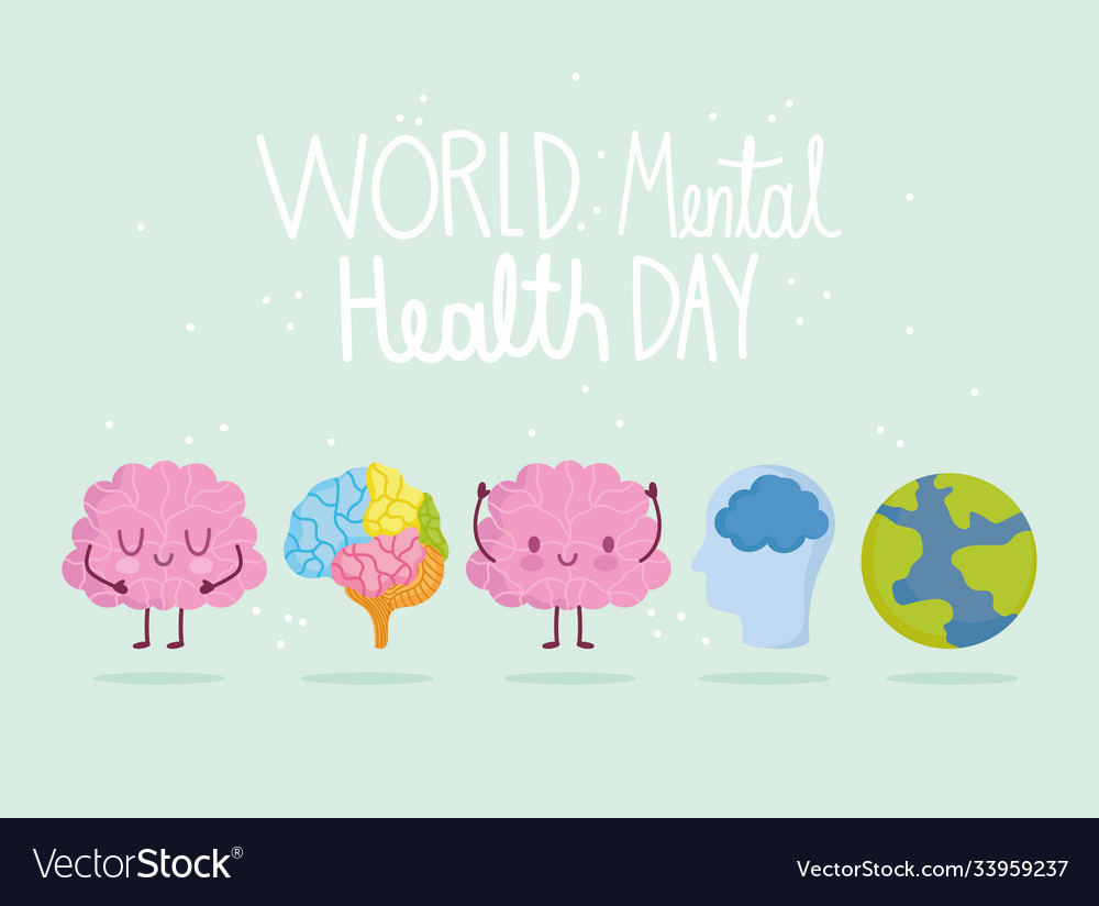 World mental health day brain characters planet Vector Image