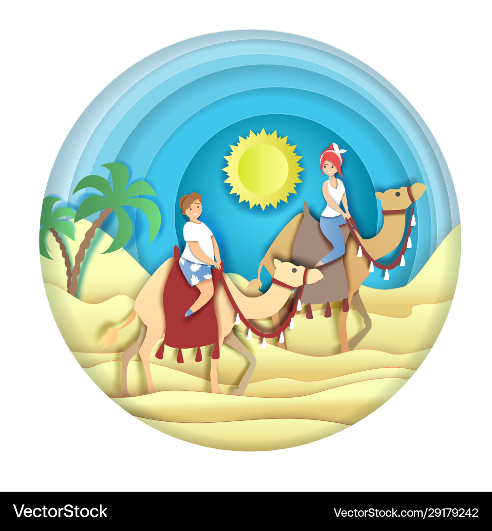 Desert trip in paper art Royalty Free Vector Image