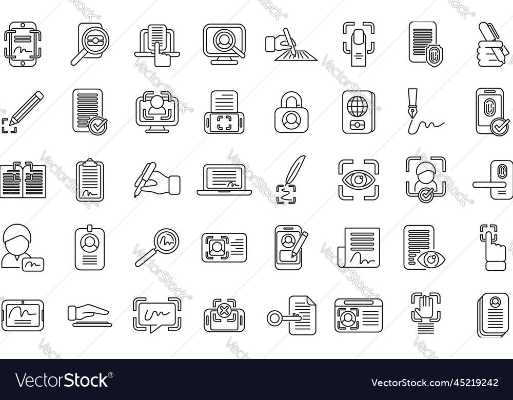 Handwriting Identification Icons Set Outline Vector Image