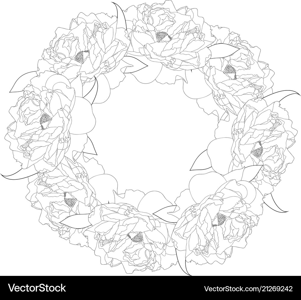 Peony flower wreath outline Royalty Free Vector Image