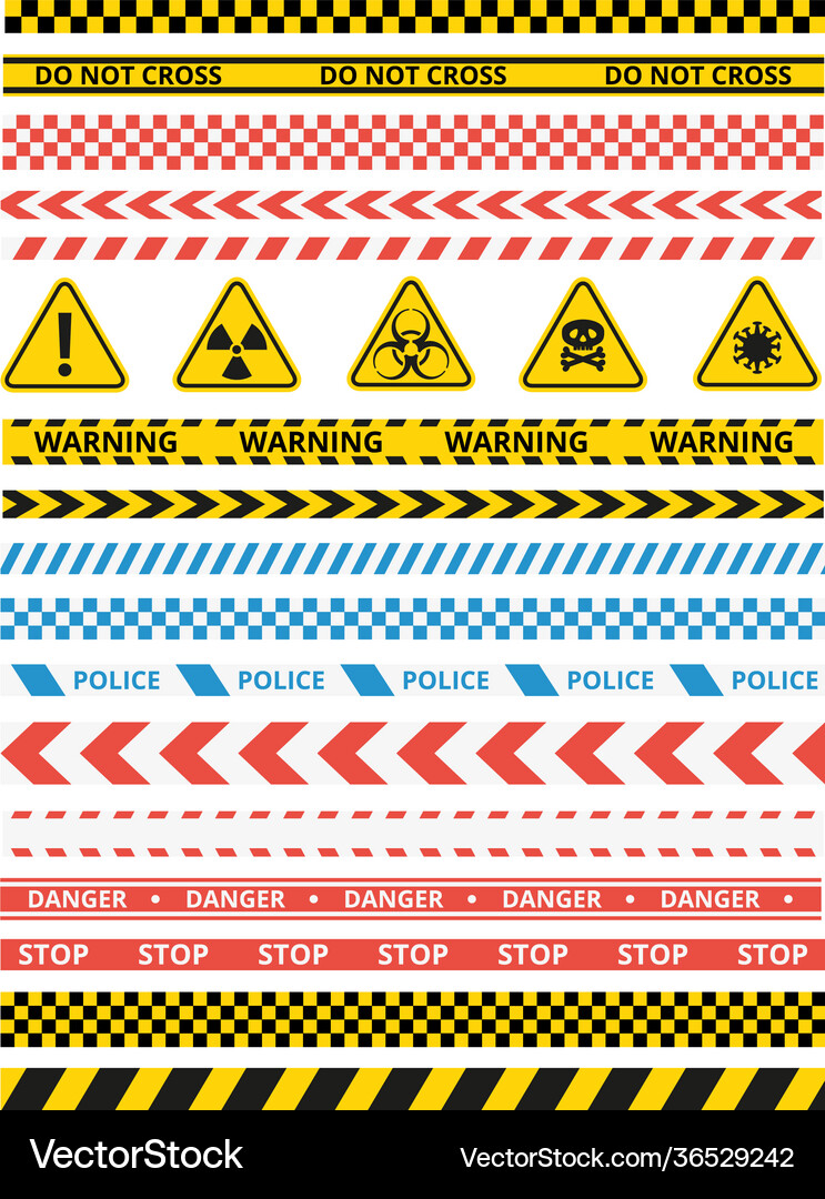 Set danger signs and warning tapes Royalty Free Vector Image