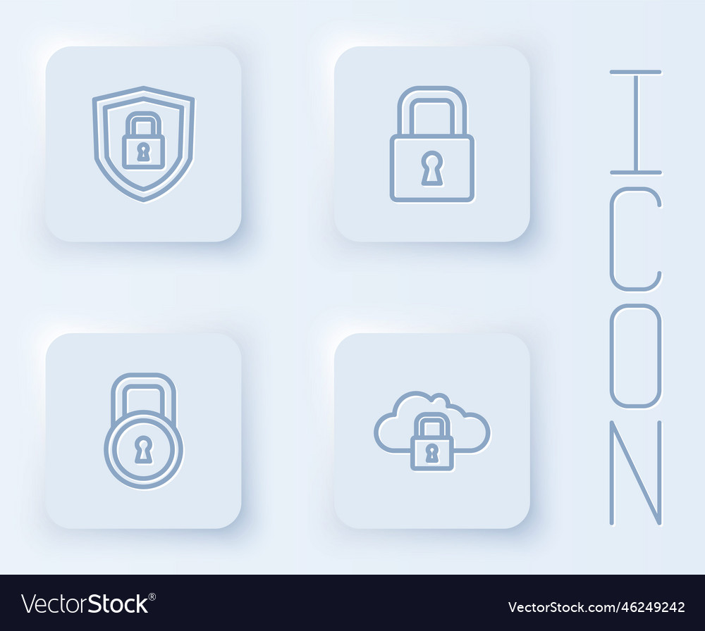 Set line shield security with lock lock Royalty Free Vector