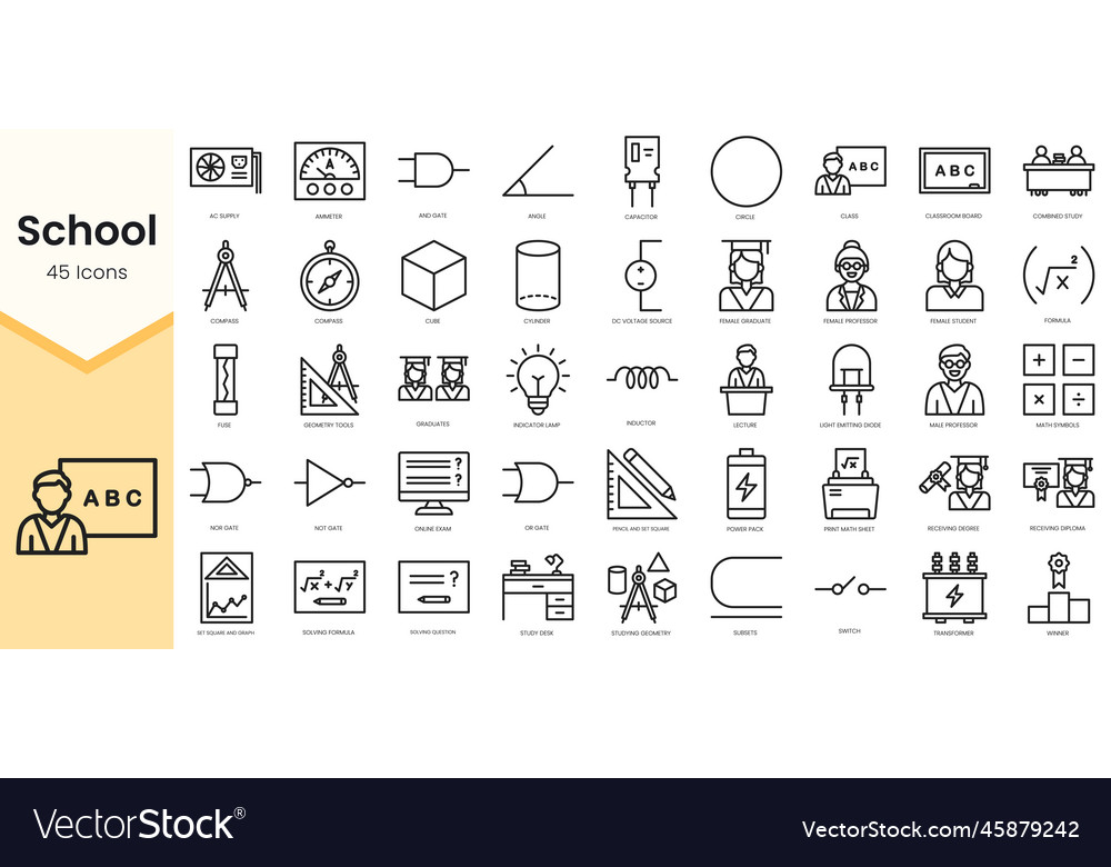 Set of school icons simple line art style icons Vector Image