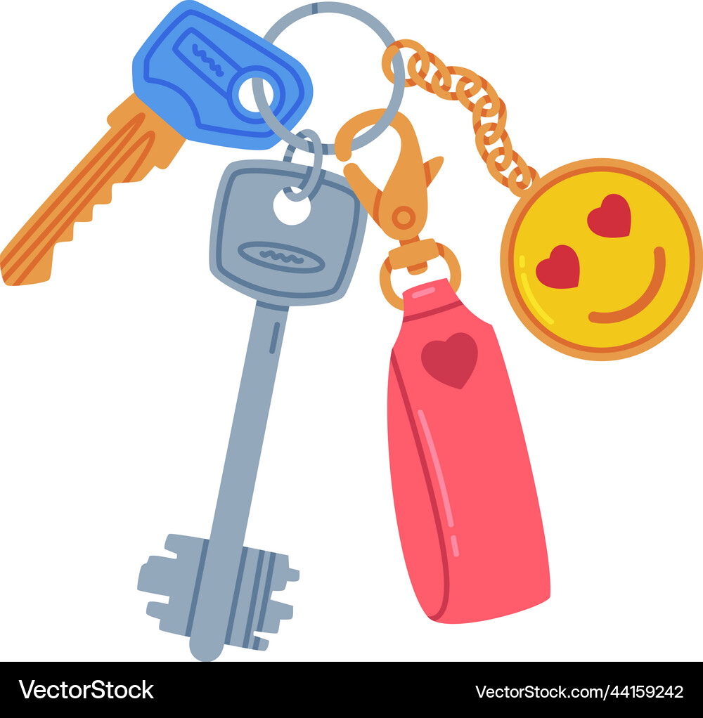 Trinket with key hanging with keychain or keyring Vector Image